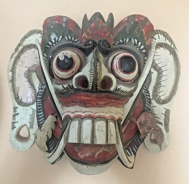 VINTAGE BALINESE CARVED Wood Barong Devil Mask, Indonesia - S.S. Sarna ...