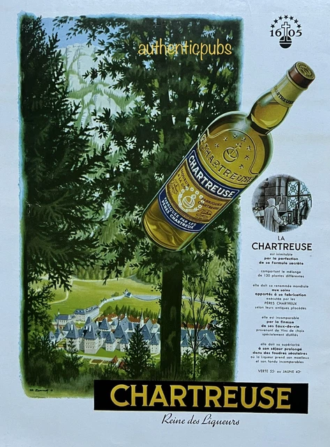 PUBLICITE LA GRANDE Chartreuse Reine Des Liqueurs Abbaye Moine De 1953 ...