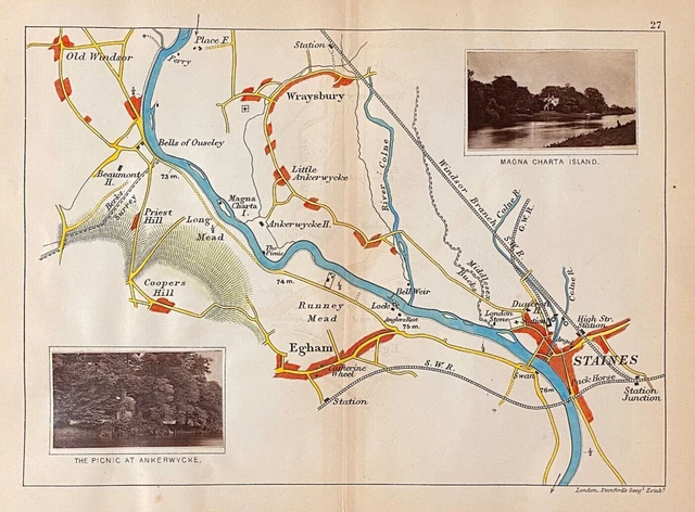 RIVER THAMES OLD Windsor map Egham Staines Henry Taunt 1885 £85.00 ...