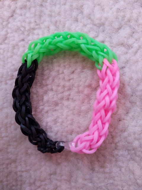 PINK GREEN AND Black Handmade Loom Band Bracelet £2.00 - PicClick UK