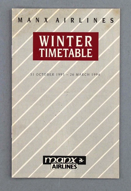 MANX AIRLINES AIRLINE Timetable Winter 1993/94 Iom Isle Of Man £14.95 ...
