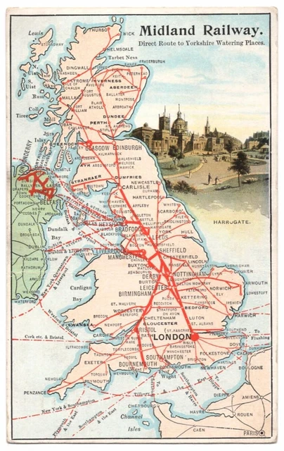 RAILWAY OFFICIAL POSTCARD MIDLAND RAILWAY UK RAIL MAP POSTED c1910 £19. ...