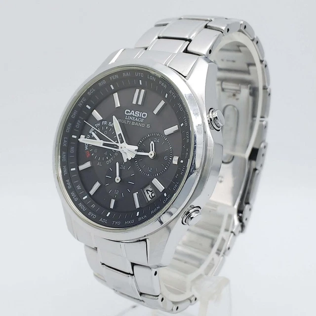 CASIO LINEAGE RADIO Solar Multi Band 6 Analog Quartz Watch Black Dial ...