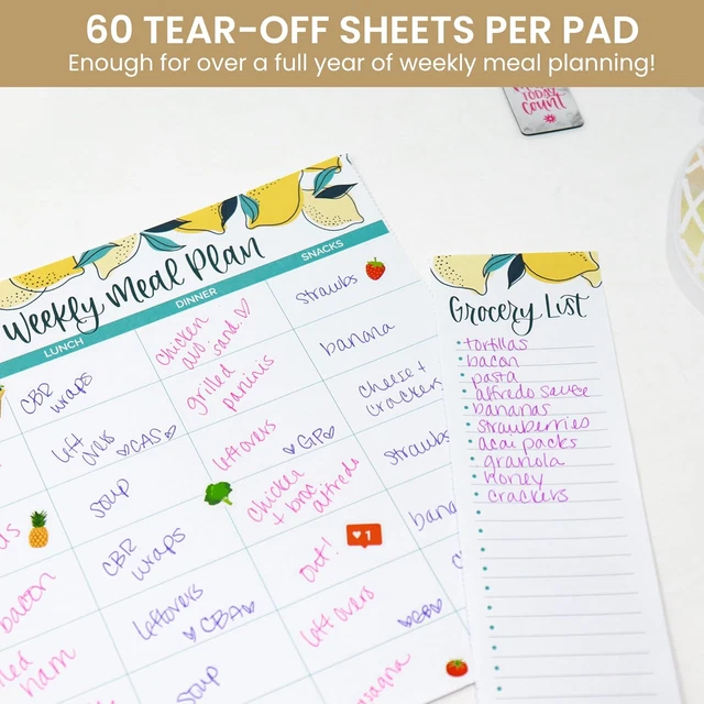 HORIZONTAL WEEKLY MAGNETIC Meal Planning Pad for Fridge with Tear-Off ...