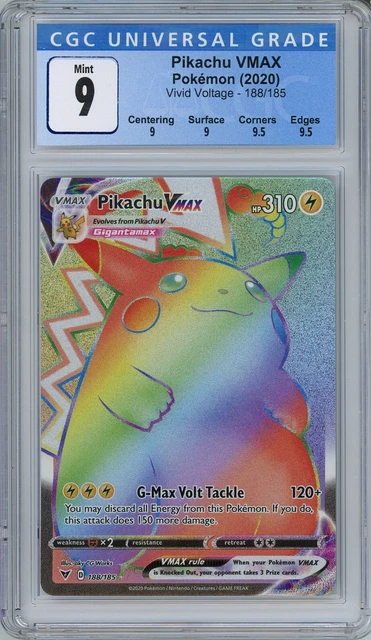 PIKACHU VMAX 188/185 Pokémon tension vive arc-en-ciel secret rare art ...