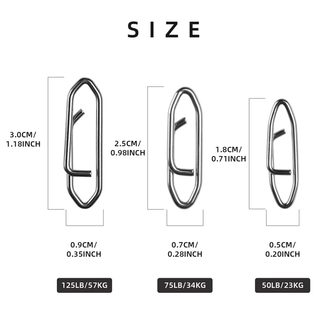 25PCS STAINLESS STEEL Fishing Power Clips Quick Lure Change Snaps S / M ...