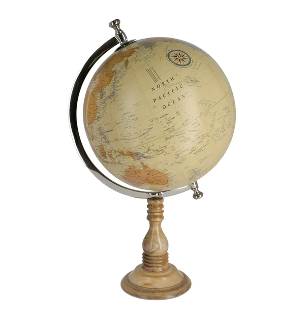 GLOBE DESK BALL Terrestrial World Map Political Base Wooden £92.11 ...