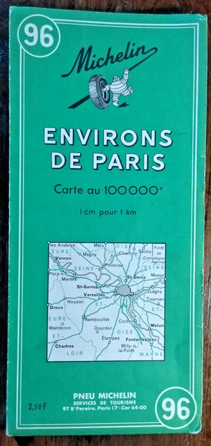 ANCIENNE CARTE ROUTIÈRE Michelin "Verte" N° 96 de 1963 - Environs de ...