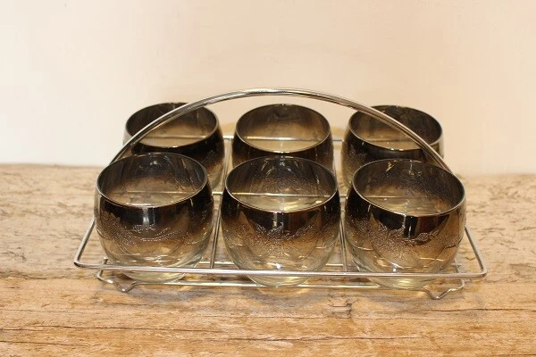 VINTAGE 1960'S MERCURY SILVER FADE 6 ROLY POLY EMBOSSED GLASSES ...