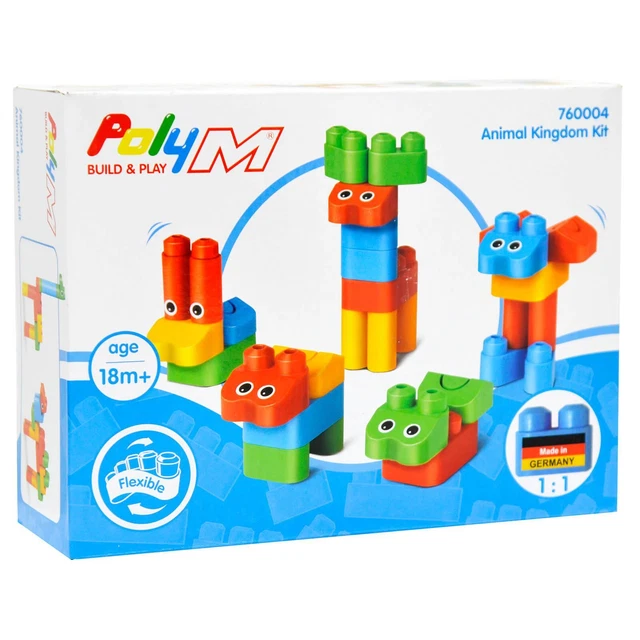 POLYM ANIMAL KINGDOM Kit Flexible Building Bricks Set Build & Play 31 ...