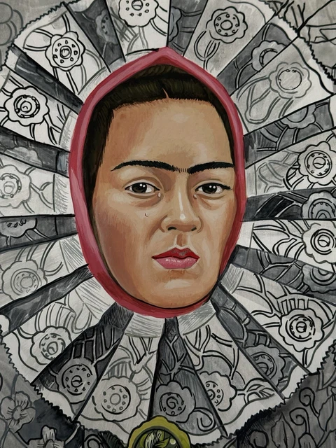 FRIDA KAHLO (HANDMADE) Drawing On Old Paper Signed & Stamped, vtg art ...