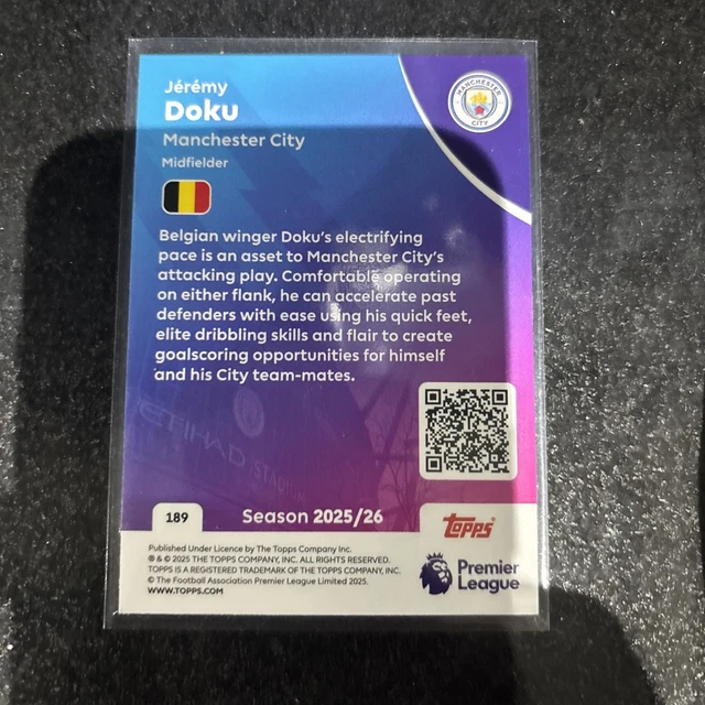 JEREMY DOKU TOPPS Premier League 2025/2026 Topps 25/26 Manchester City ...