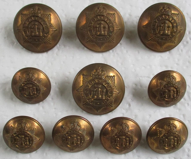 SET OF 10X British Army:"DEVONSHIRE REGIMENT BRASS BUTTONS" (25mm-19mm ...