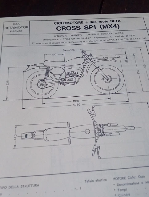 BETA CROSS SP1 MX4 50 Cc 1977 SCHEDA Originale Omologazione ASI FMI ...