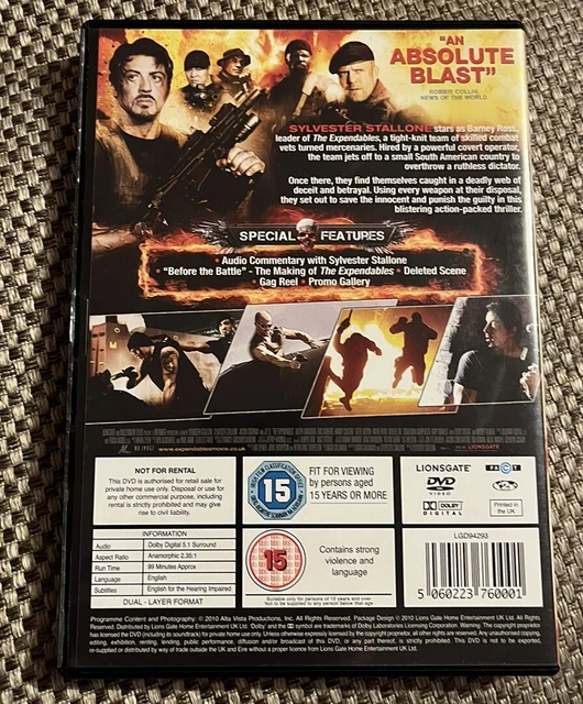 THE EXPENDABLES DVD - Sylvester Stallone, Jason Statham, Eric Roberts ...