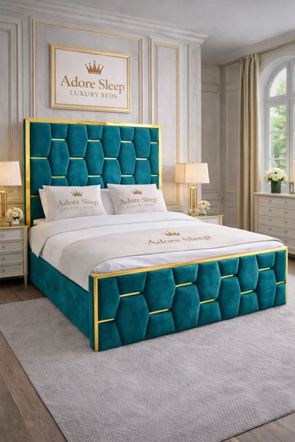LUXURY HEXA GOLD Strip Bed With Without Ottoman Gas Lift Storage Fast ...