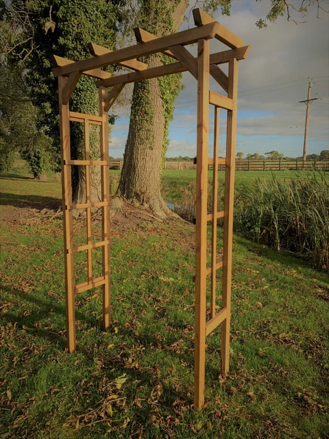 WOODEN GARDEN ARCH Plant Support Rose Arched Gateway Wood Entrance ...