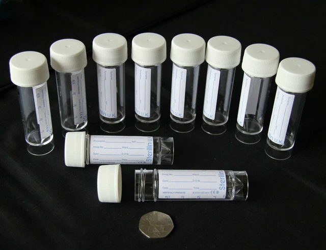 30ML CLEAR SAMPLE container LABEL test tube vial screw top x 10 storage ...