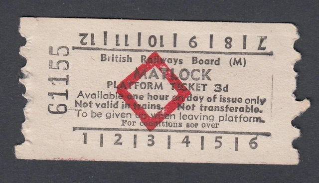 TRAIN PLATFORM TICKET BRB British Railways Board Matlock 3d £2.60 ...