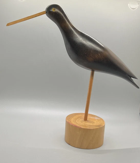 WOODEN DECOY SHORE Glass Eye Bird Wood Long Bill Plinth 12x12x3.75 ...