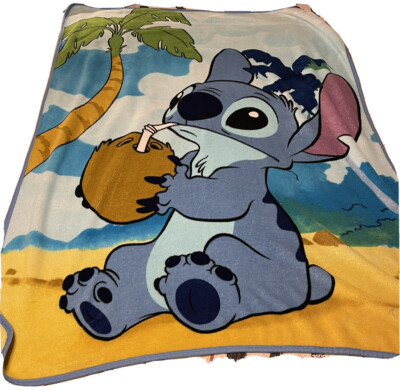 DISNEY LILO & STITCH THROW BLANKET Stitch drinking Coconut 44" x 58 ...