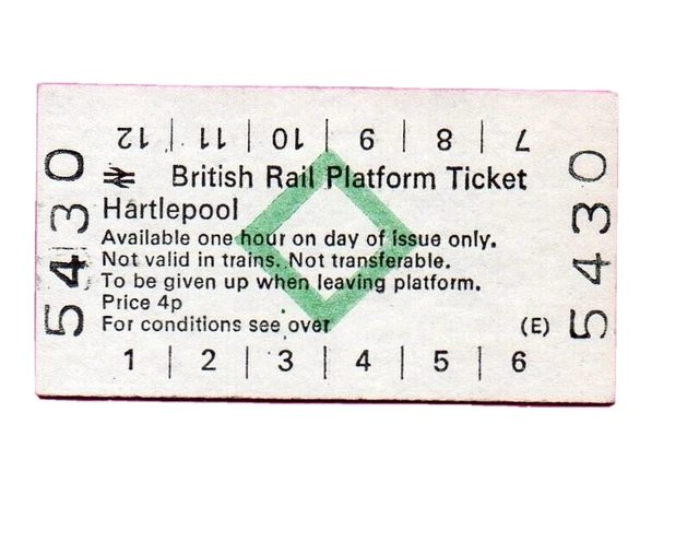 BR (E) RAILWAY platform ticket - HARTLEPOOL. Edmondson card green ...