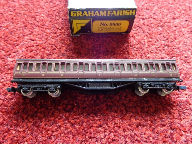 N GAUGE GRAHAM Farish L.m.s. Suburban Coach Crimson Lake. Boxed No.0606 ...