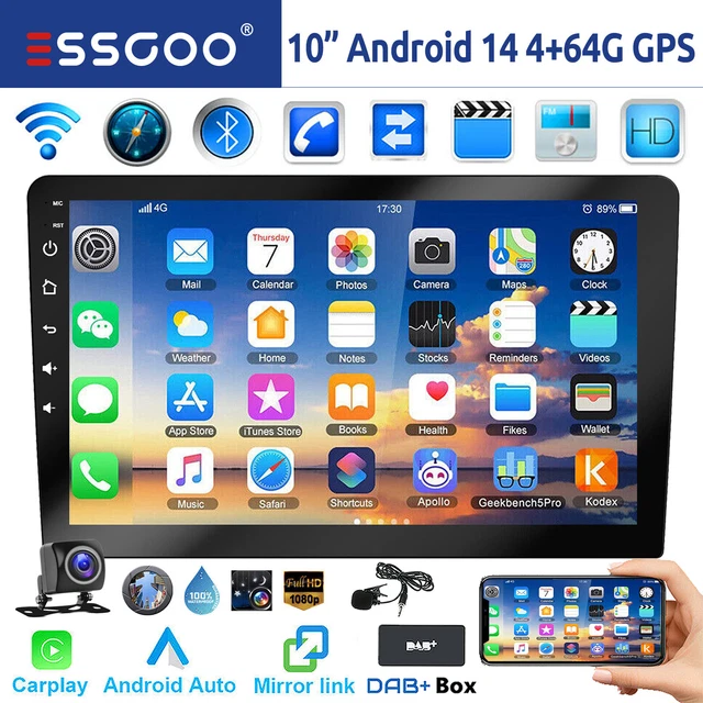 10& DAB+ 4+64G Autoradio 2DIN Android 14 Carplay GPS Navi RDS Bluetooth WIFI Kam EUR 134,99 ...