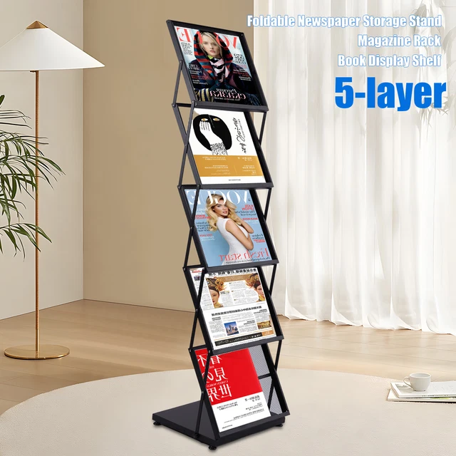 MAGAZINE RACK FOLDABLE Newspaper Storage Stand 5-layer Book Display ...