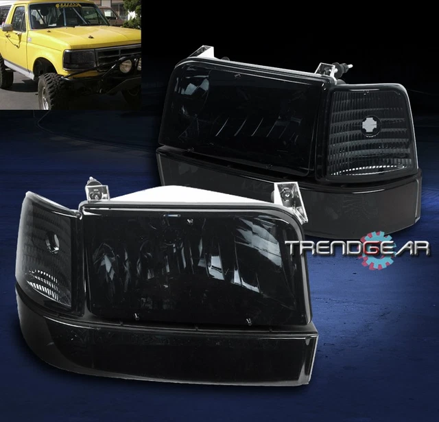 92-96 FORD BRONCO F150 F250 F350 Smoke Crystal Head Light W/Bumper ...