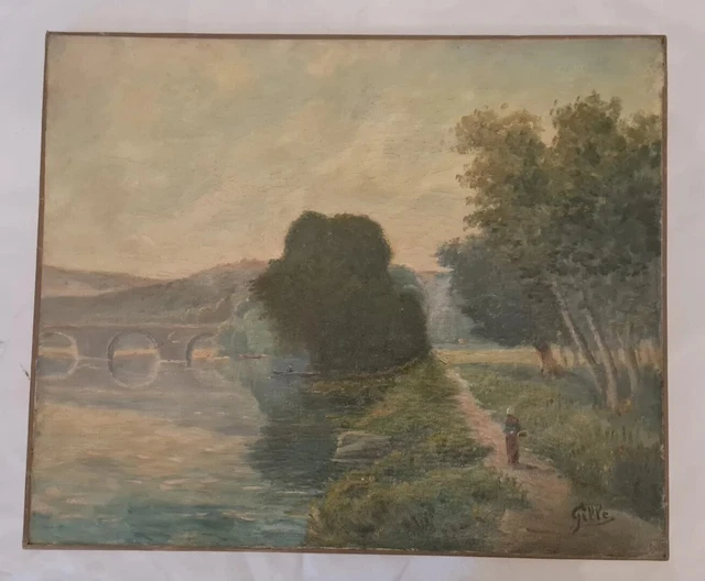 TABLEAU DÉBUT XIXÉ par "Gille"(1805-1899) Ecole de barbizon 38cm x 46cm ...