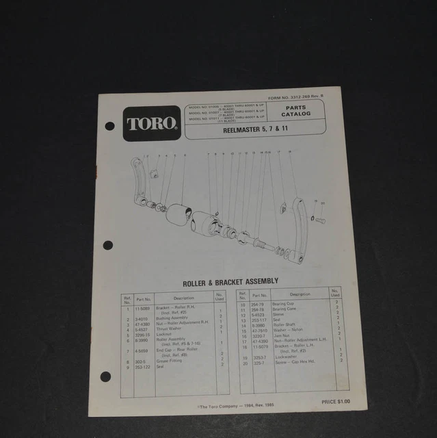 TORO MANUAL FORM No 3312-269 Rev B Model 01005 - 60001 Reelmaster 5, 7 ...