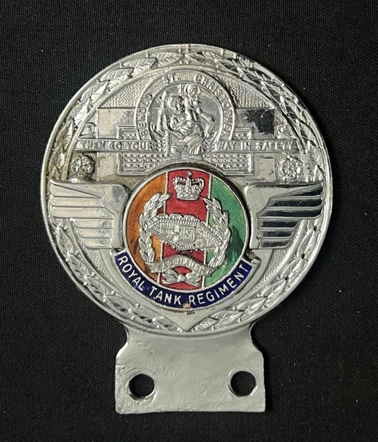 ROYAL TANK REGIMENT Army St Christopher Enamel Vintage Car Badge Emblem ...