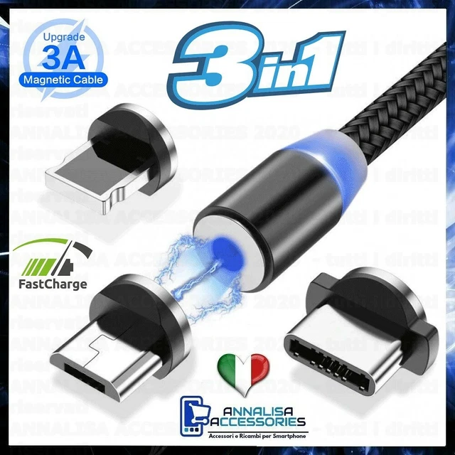 CÂBLE MAGNÈTIQUE 3 IN 1 Cable Recharge Adaptateur Type C / Micro USB EUR 7,72 - PicClick FR