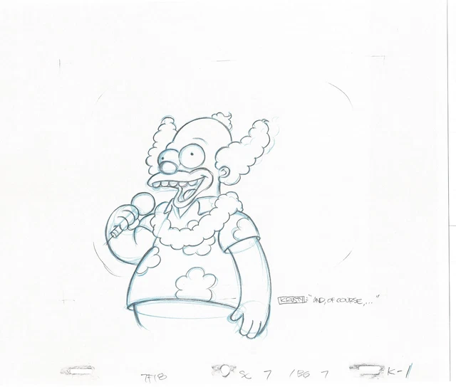 THE SIMPSONS KRUSTY Original Production Animation Cel Drawing 1991 Fox ...