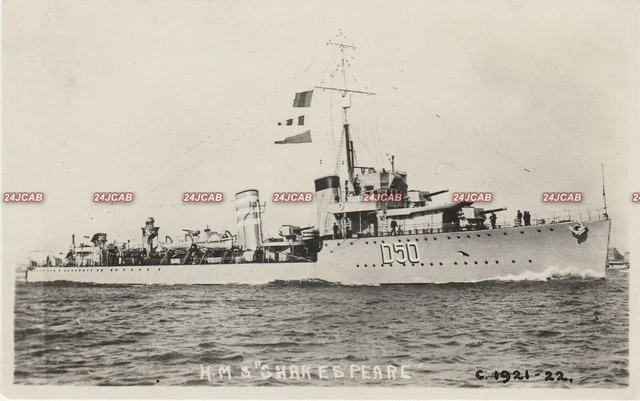 ROYAL NAVY RP Postcard. HMS "Shakespeare" Destroyer. Served in WW1. c ...