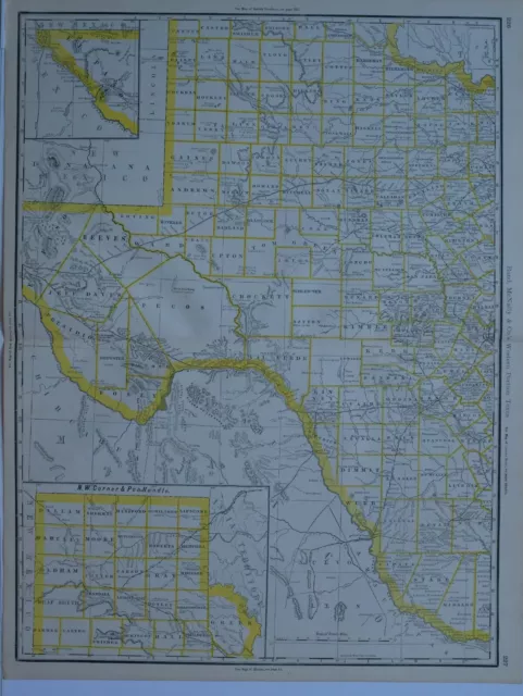 1890 ORIGINAL USA State Map Western Portion Texas Howard Upton Baylor ...