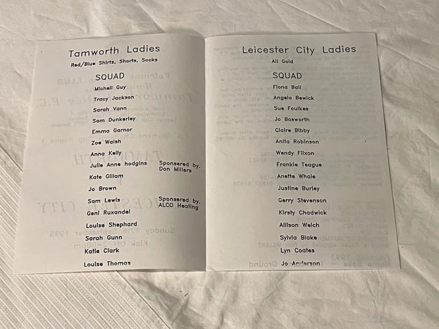 1995 WOMENS FOOTBALL programme Tamworth Ladies v Leicester City Ladies ...
