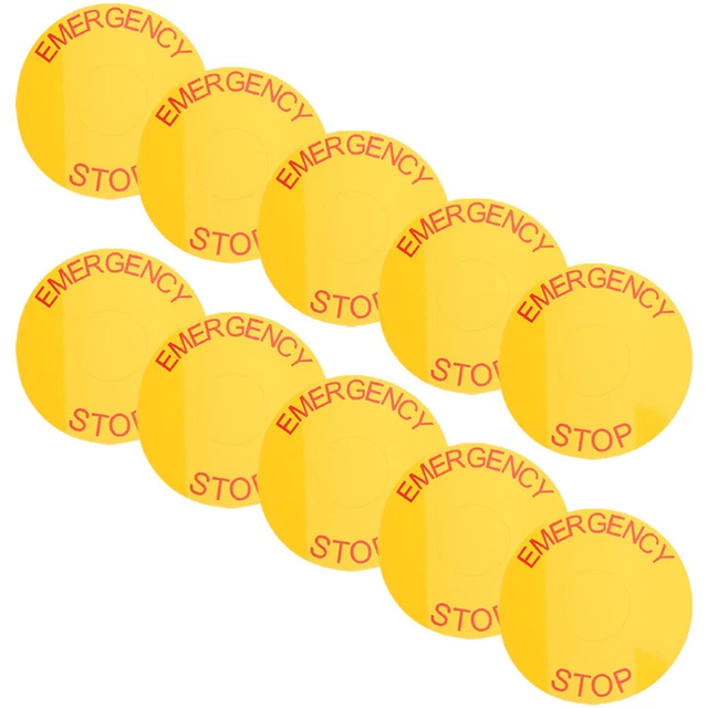 EMERGENCY STOP DECAL Push Button Switch Equipment Warning Label (10pcs ...