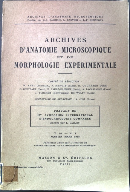 ARCHIVES D'ANATOMIE MICROSCOPIQUE et de morphologie experimentale ...