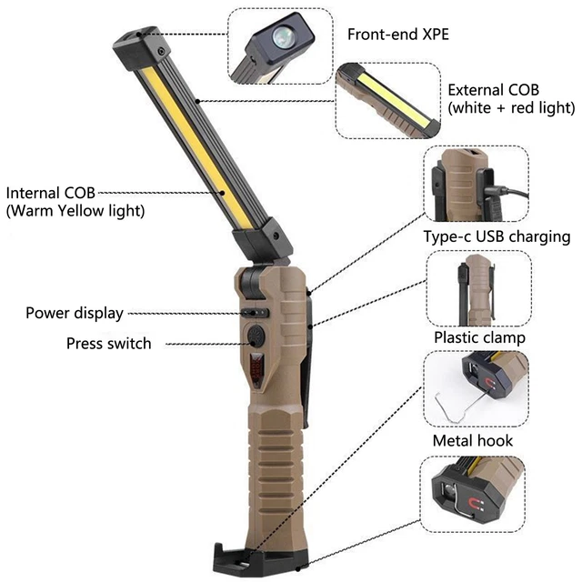 OUTDOOR FLASHLIGHT WITH Hidden Hook Multipurpose Portable Cob Led Work ...