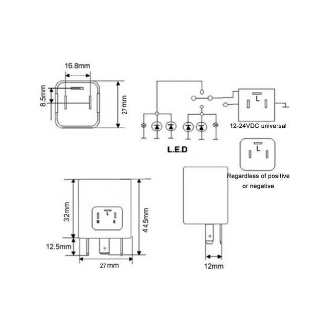 LED FLASHER NON Polarity 12V 24V ABS Normally Open Flash Relay CF15 JL ...