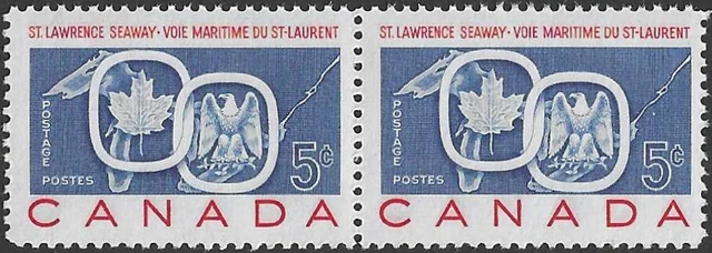 🍁CANADA #387 Pair "ST. LAWRENCE SEAWAY" Brand New 1959 Original Gum $1. ...