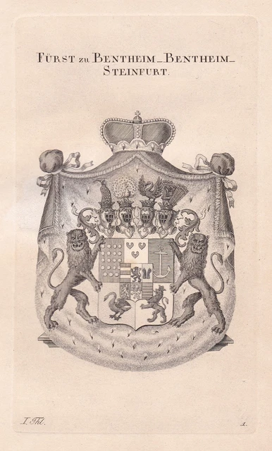 BENTHEIM STEINFURT WAPPEN coat of armes Kupferstich Genealogie Heraldik ...
