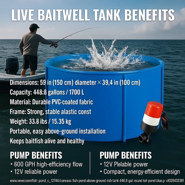 LIVEWELL BAIT TANK Kit 12V 800GPH Pump Aerator Portable Chum Shrimp ...
