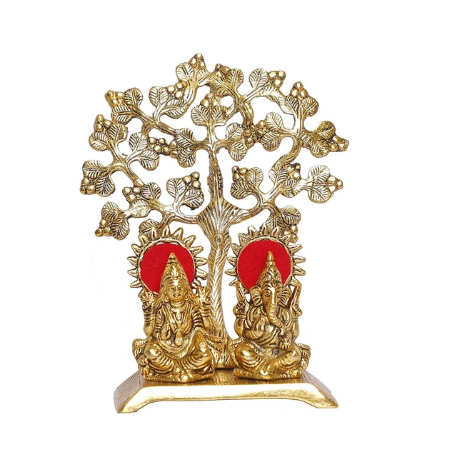METAL LAXMI GANESHA Statue Under Tree Idol Showpiece Figurine 22 cm ...