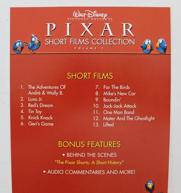 PIXAR SHORT FILMS Collection Volume 1 Dvd 2007 Walt Disney Pictures ...