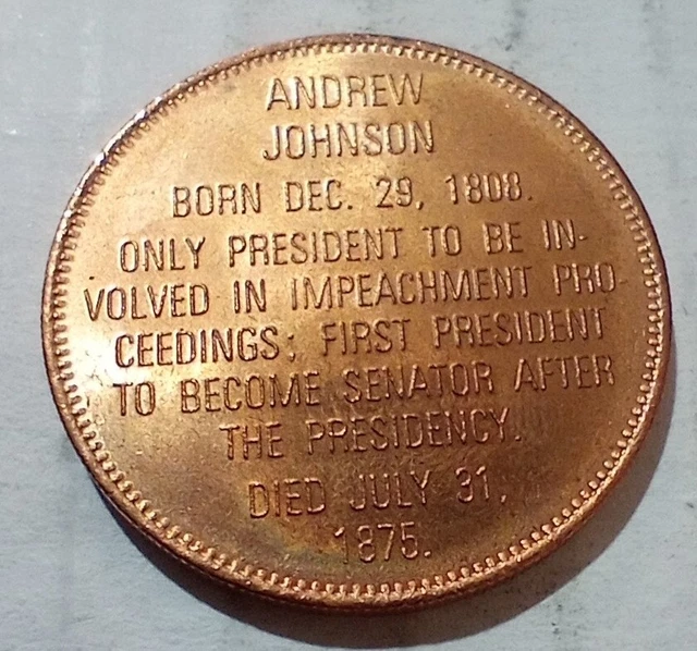 ANDREW JOHNSON 17TH President Of The United States of America Token ...