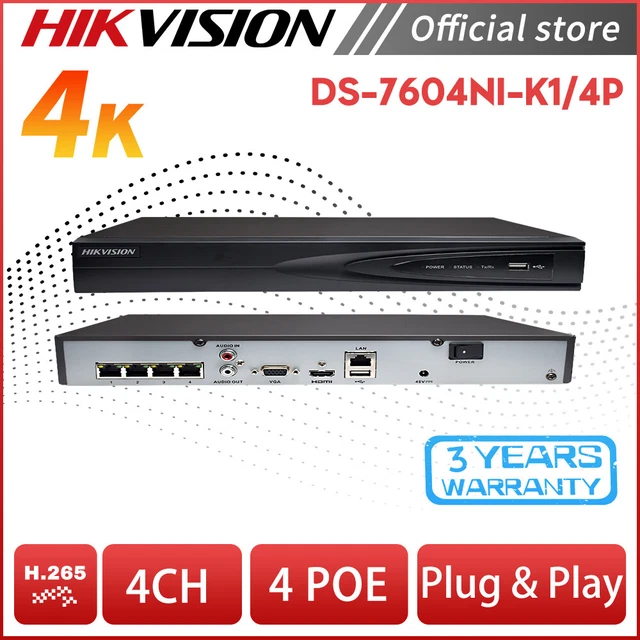 HIKVISION ORIGINAL DS-7604NI-K1/4P 4CH 4K NVR Netzwerk Videorecorder 4PoE 1SATA EUR 165,41 ...