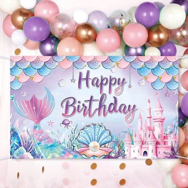 MERMAID BIRTHDAY PARTY Backdrop, Ocean Castle Design, Pink and Blue $73 ...